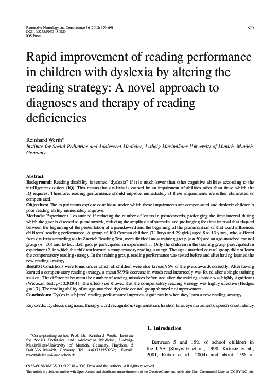(PDF) Rapid improvement of reading performance in children with ...