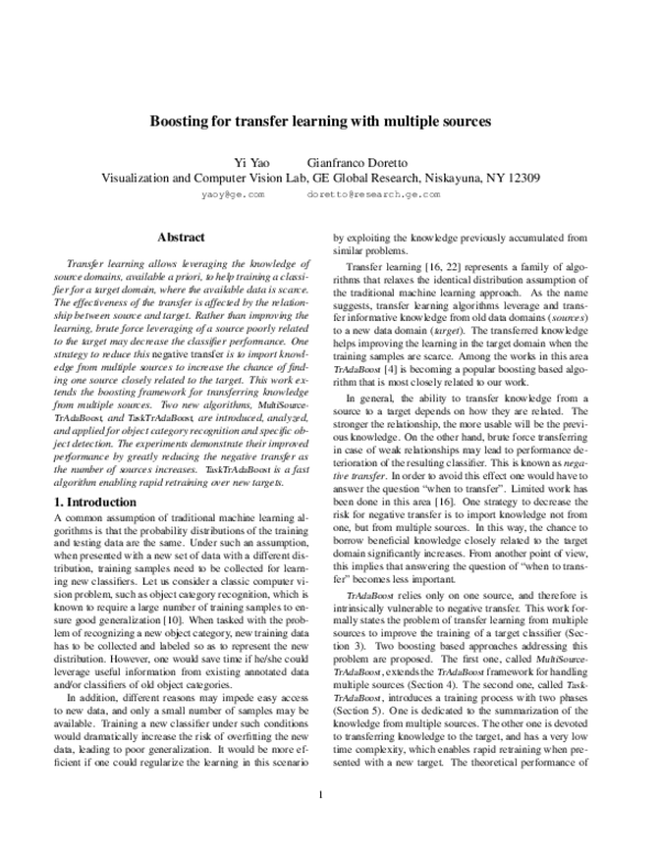 (PDF) Boosting for transfer learning with multiple sources | Gianfranco Doretto - Academia.edu