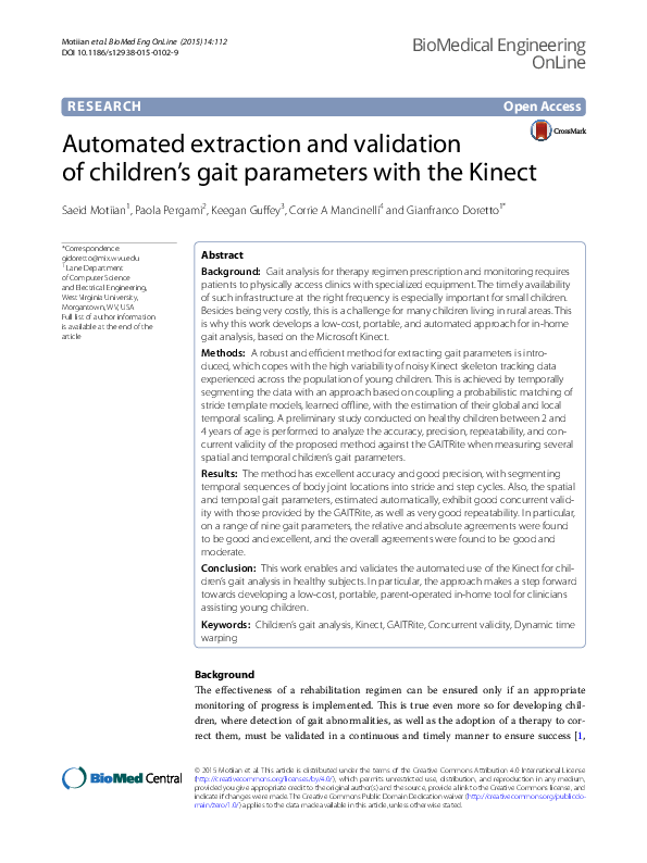 (PDF) Automated extraction and validation of children’s gait parameters with the Kinect ...