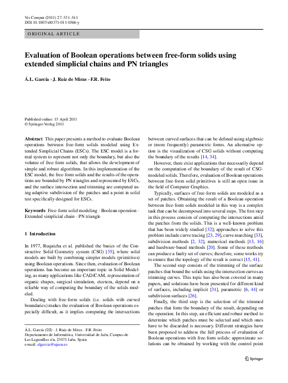 (PDF) Evaluation of Boolean operations between free-form solids using extended simplicial chains ...