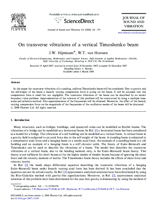 (PDF) On transverse vibrations of a vertical Timoshenko beam