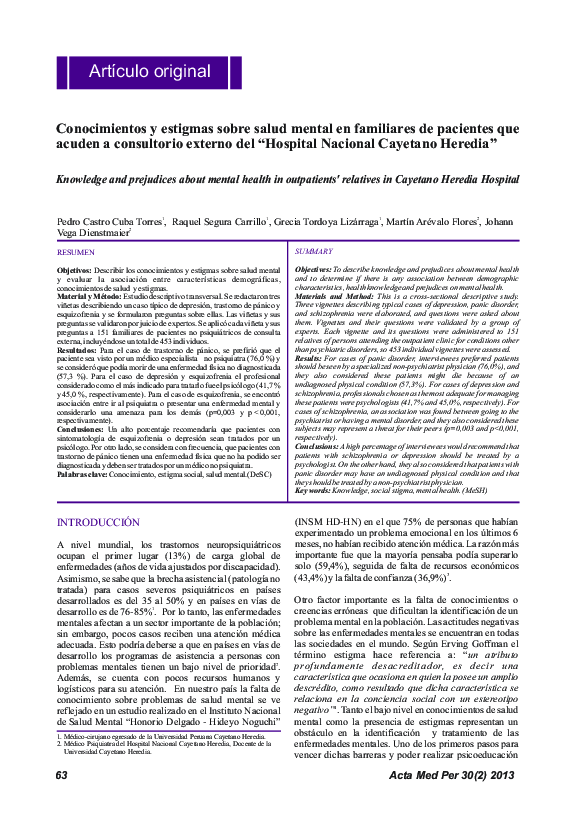 (PDF) Conocimientos y estigmas sobre salud mental en familiares de ...