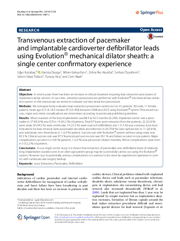 (PDF) Transvenous extraction of pacemaker and implantable cardioverter ...