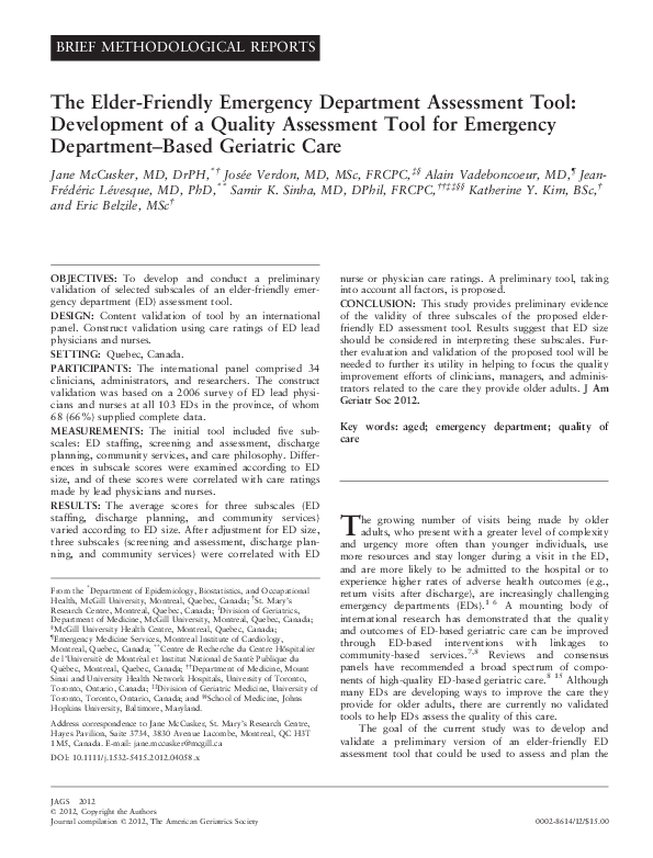 (PDF) The Elder-Friendly Emergency Department Assessment Tool ...
