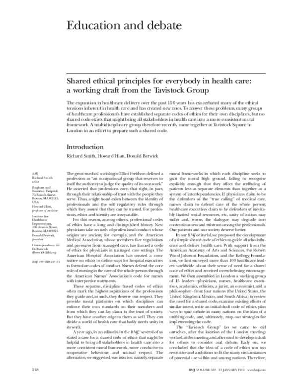 (PDF) Shared ethical principles for everybody in health care