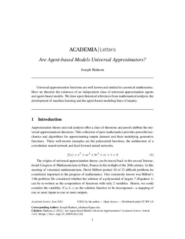 (PDF) Are Agent-based Models Universal Approximators?