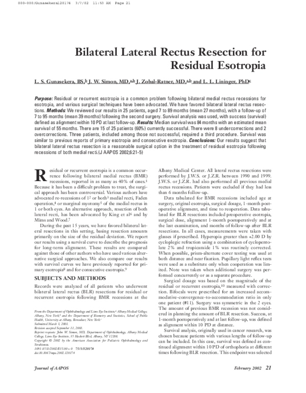 (PDF) Bilateral lateral rectus resection for residual esotropia