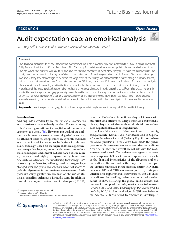 (PDF) Audit expectation gap: an empirical analysis