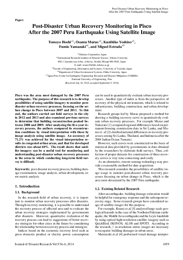 (PDF) Post-Disaster Urban Recovery Monitoring in Pisco After the 2007 ...