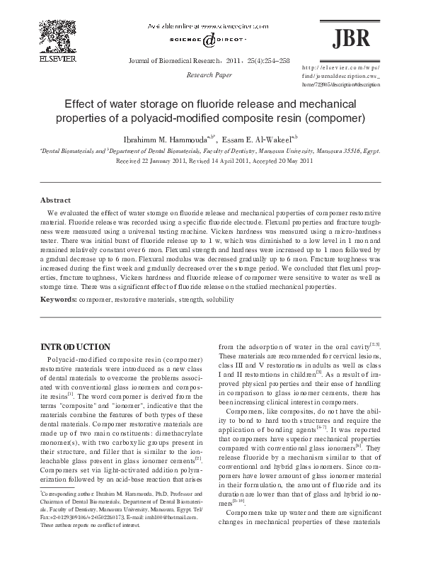 (PDF) Effect of water storage on fluoride release and mechanical ...