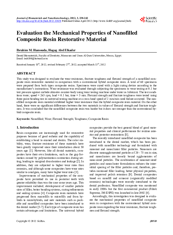 (PDF) Evaluation the Mechanical Properties of Nanofilled Composite ...