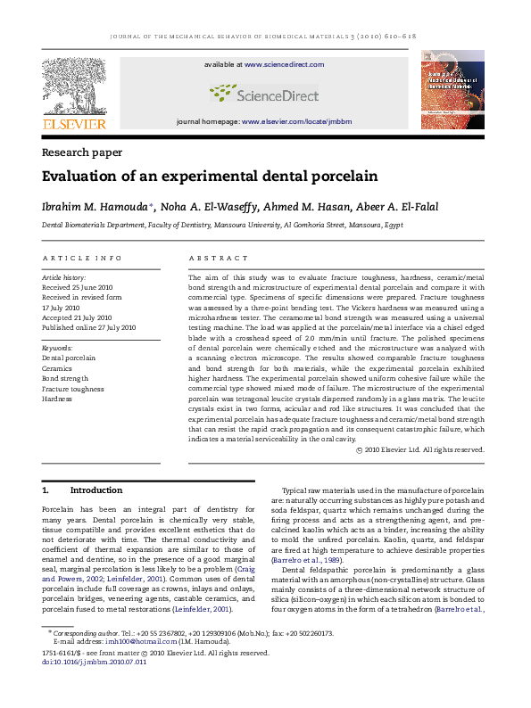 (PDF) Evaluation of an experimental dental porcelain