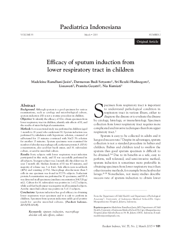 (PDF) Efficacy of sputum induction from lower respiratory tract in children