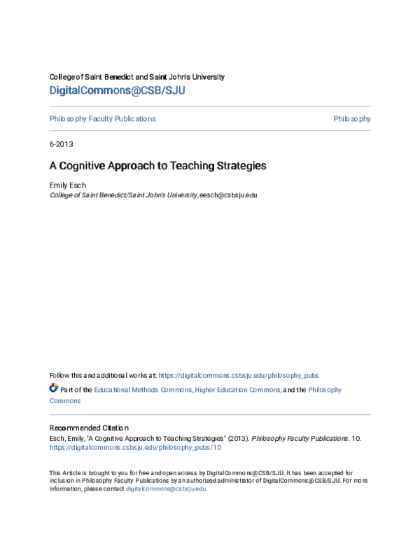 (PDF) A Cognitive Approach to Teaching Strategies