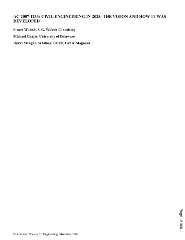 (PDF) Civil Engineering in 2025: The Vision and How It Was Developed