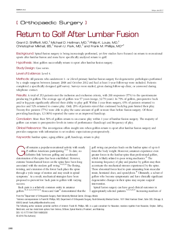 (PDF) Return to Golf After Lumbar Fusion