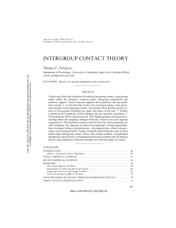 (PDF) Intergroup contact theory