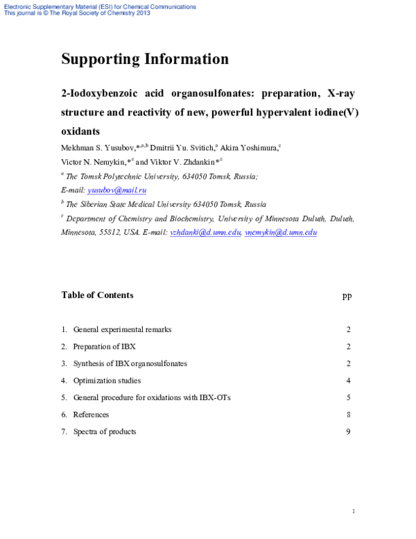 (PDF) 2-Iodoxybenzoic acid organosulfonates: preparation, X-ray ...