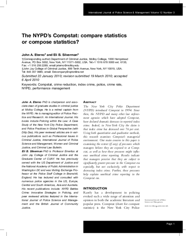 (PDF) The NYPD's Compstat: compare statistics or compose statistics?