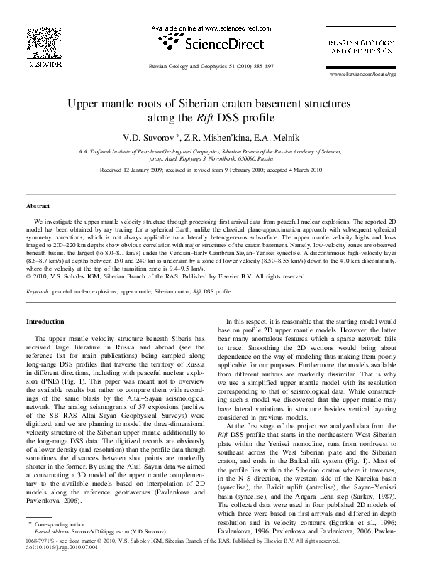 (PDF) Upper mantle roots of Siberian craton basement structures along ...