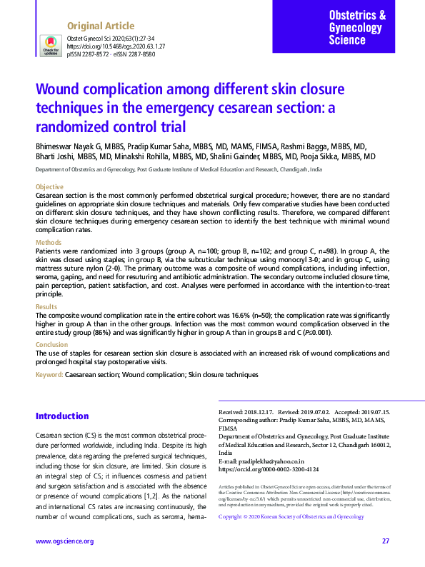 (PDF) Wound complication among different skin closure techniques in the ...