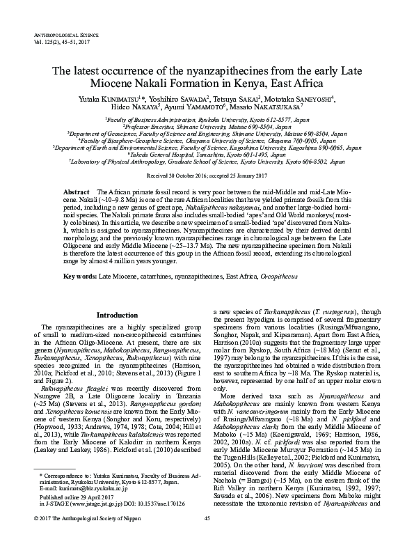 (PDF) The latest occurrence of the nyanzapithecines from the early Late ...