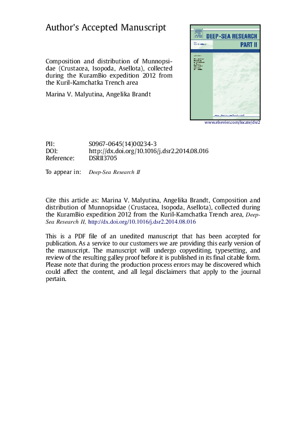 (PDF) Composition and distribution of Munnopsidae (Crustacea, Isopoda ...