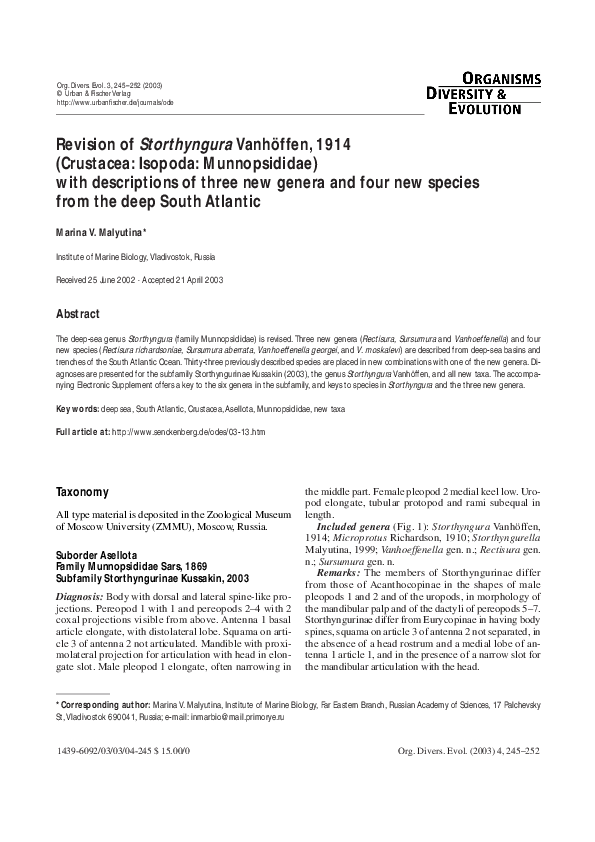 (PDF) Revision of Vanhoffen, 1914 (Crustacea: Isopoda: Munnopsididae ...