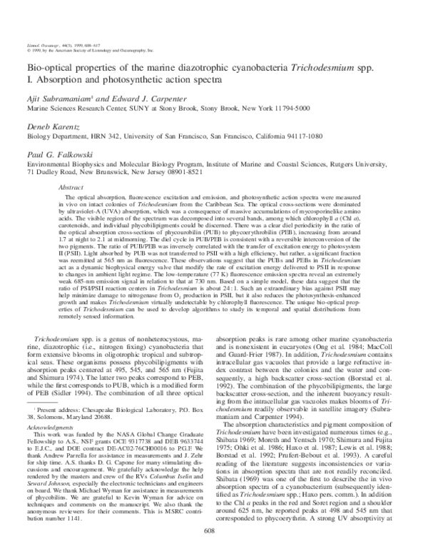 (PDF) Bio-optical properties of the marine diazotrophic cyanobacteria ...