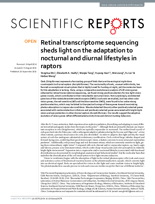 (PDF) Retinal transcriptome sequencing sheds light on the adaptation to ...