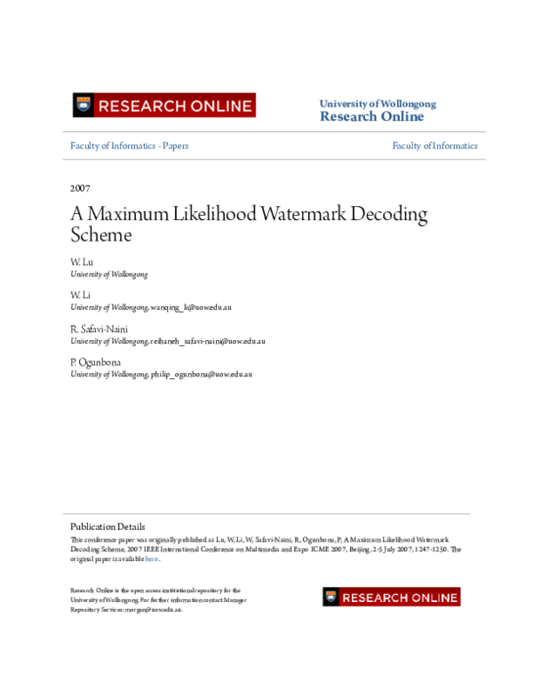 (PDF) A Maximum Likelihood Watermark Decoding Scheme