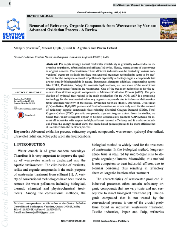 (PDF) Removal of Refractory Organic Compounds from Wastewater by ...