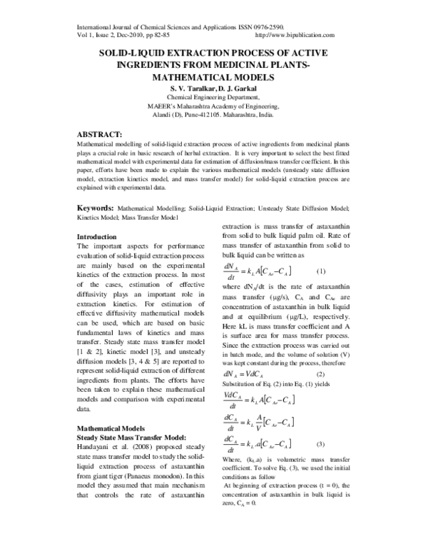 (PDF) Solid-Liquid Extraction Process of Active Ingredients from Medicinal Plants- Mathematical ...