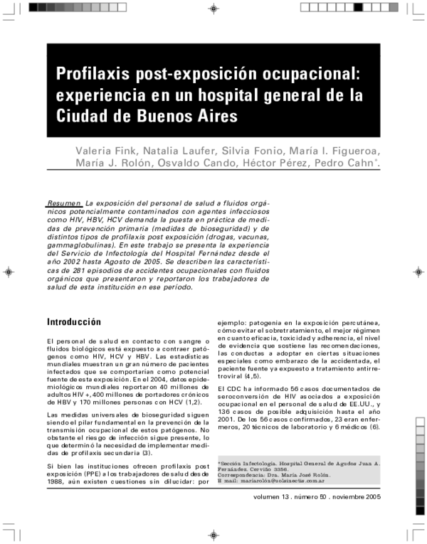 (PDF) Profilaxis post-exposición ocupacional: experiencia en un ...