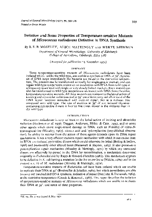 (PDF) Temperature-sensitive DNA Synthesis Mutants of M. radiodurans