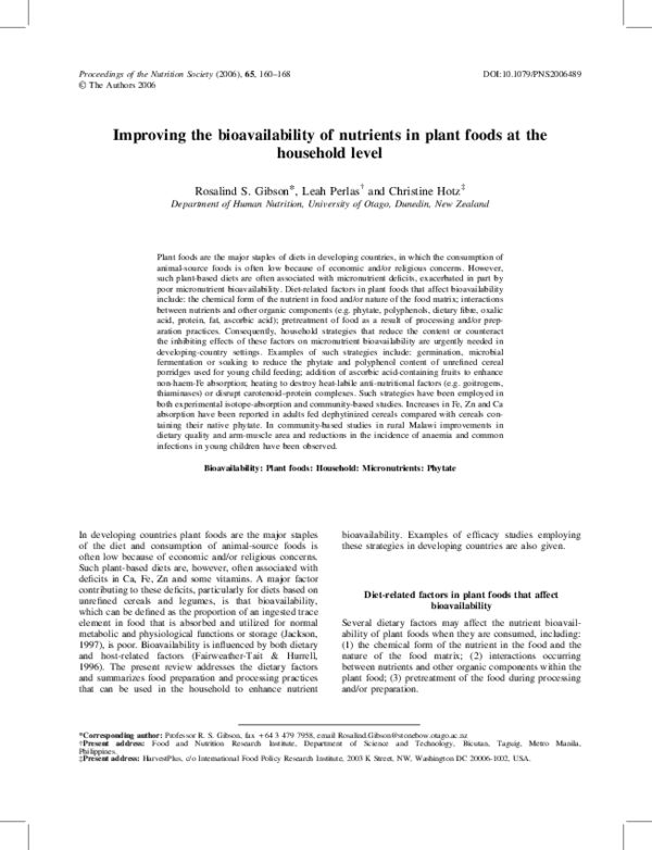 (PDF) Improving the bioavailability of nutrients in plant foods at the ...