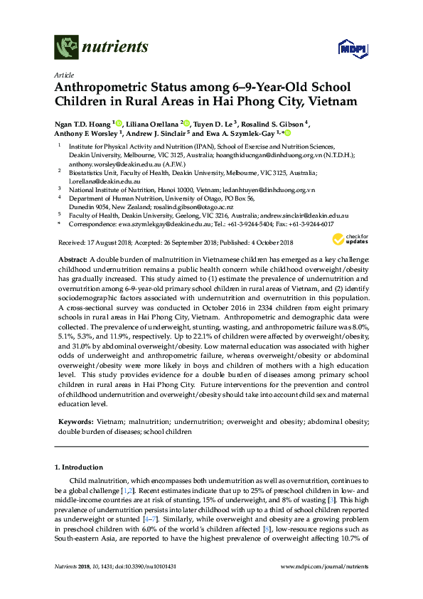 (PDF) Anthropometric Status among 6⁻9-Year-Old School Children in Rural ...