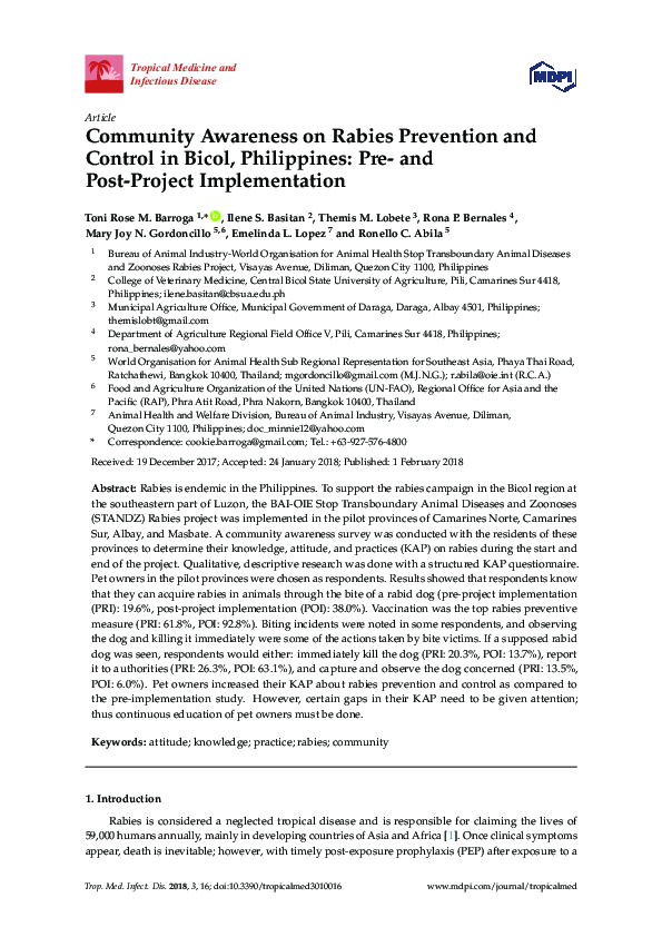 (PDF) Community Awareness on Rabies Prevention and Control in Bicol ...