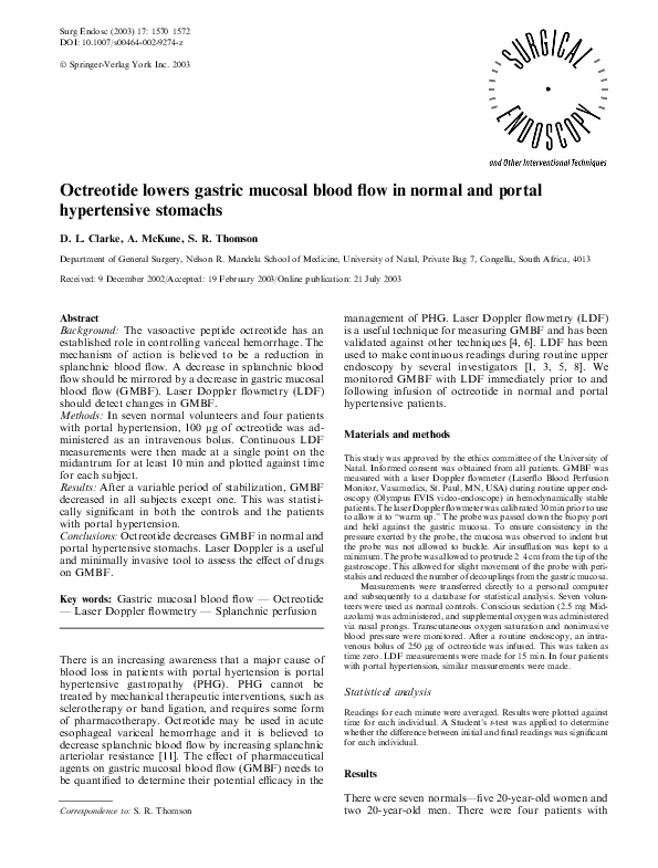 (PDF) Octreotide lowers gastric mucosal blood flow in normal and portal ...