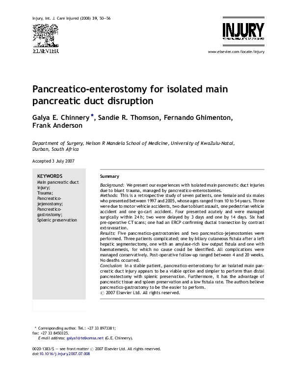 (PDF) Pancreatico-enterostomy for isolated main pancreatic duct ...