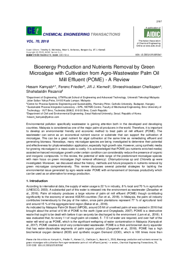 (PDF) Bioenergy Production and Nutrients Removal by Green Microalgae ...