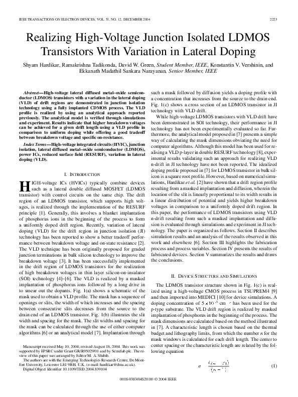 (PDF) Realizing High-Voltage Junction Isolated LDMOS Transistors With ...