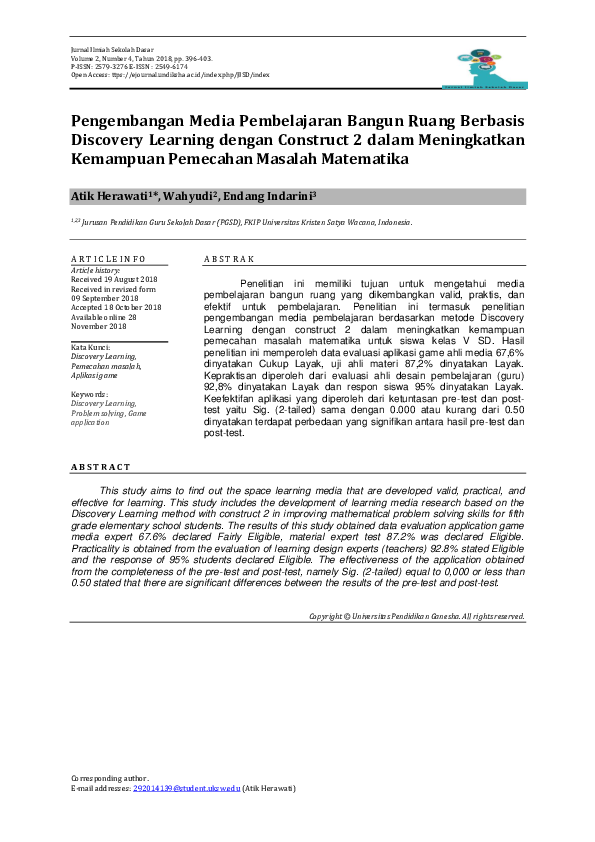 (PDF) Pengembangan Media Pembelajaran Bangun Ruang Berbasis Discovery Learning dengan Construct ...