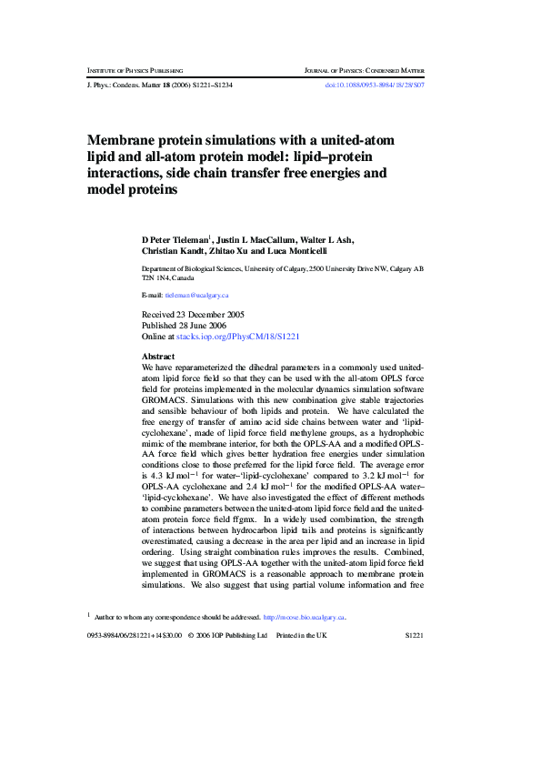 (PDF) Membrane protein simulations with a united-atom lipid and all ...