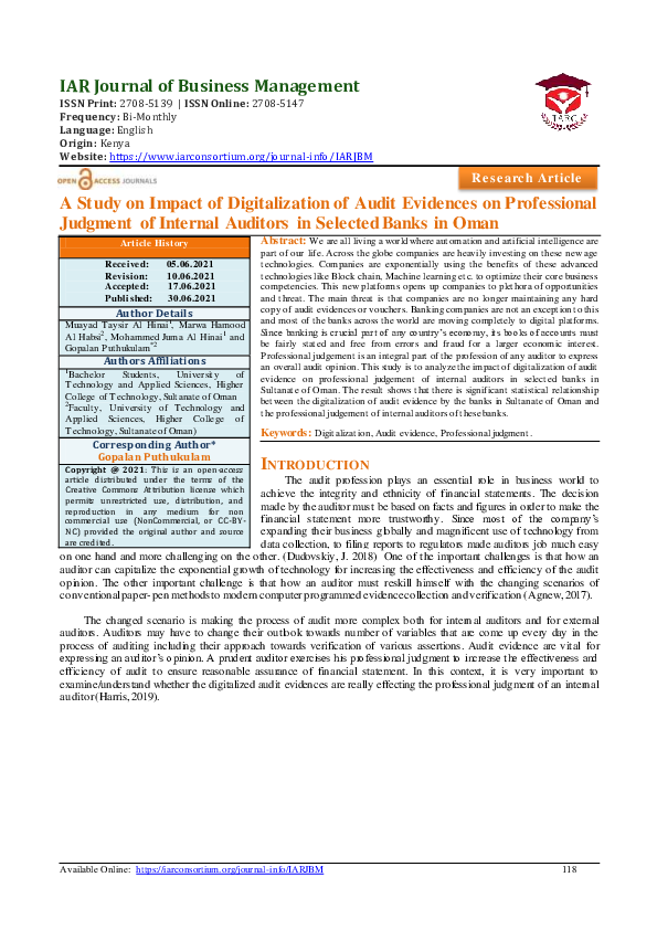 (PDF) A Study on Impact of Digitalization of Audit Evidences on ...