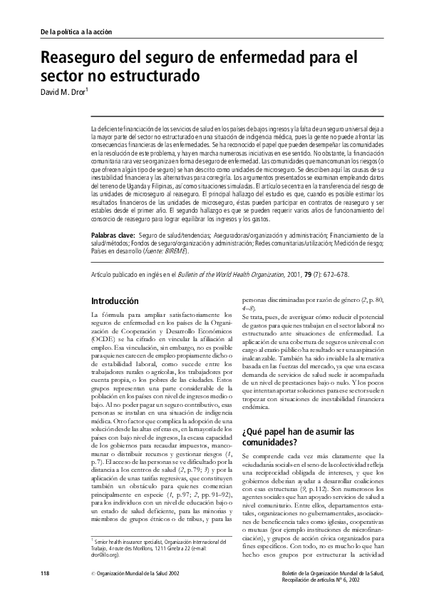 (PDF) Reaseguro del seguro de enfermedad para el sector no estructurado