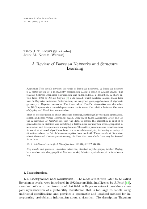 (PDF) A Review of Bayesian Networks and Structure Learning