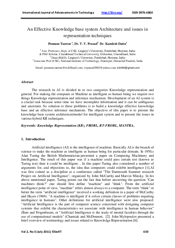 (PDF) An Effective Knowledge Base System Architecture and Issues in Representation Techniques