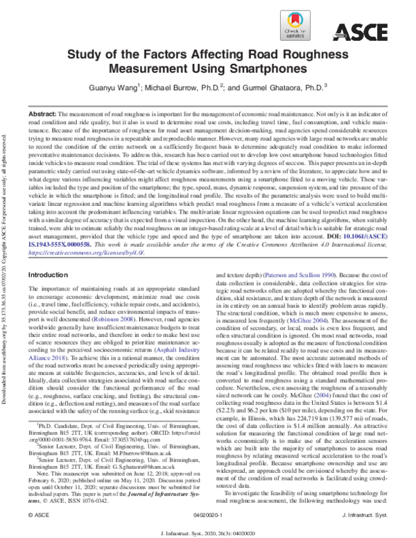 (PDF) Study of the Factors Affecting Road Roughness Measurement Using ...