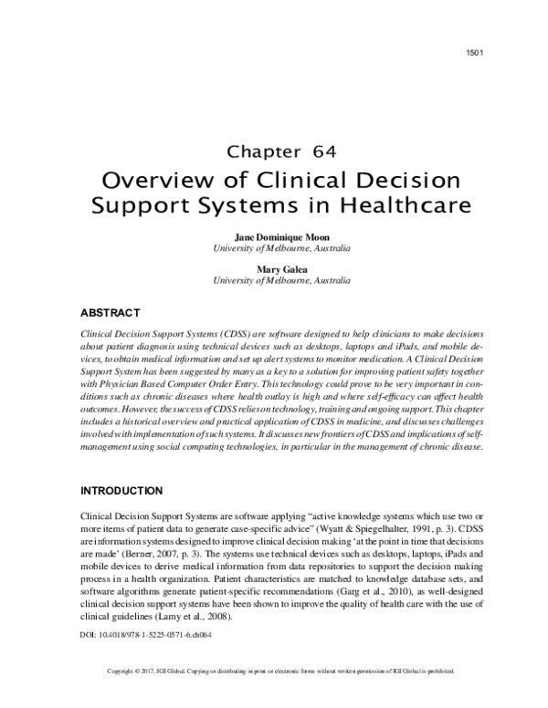 (PDF) Overview of Clinical Decision Support Systems in Healthcare